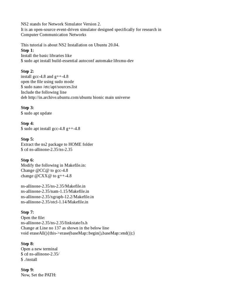 NS2 Installation Steps | PDF