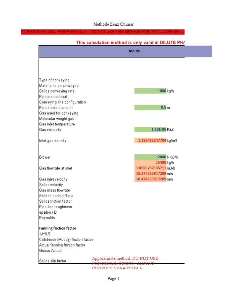 Calculation Dilute Phase Pressure Drop Zenz Othmer Method | PDF | Pipe ...