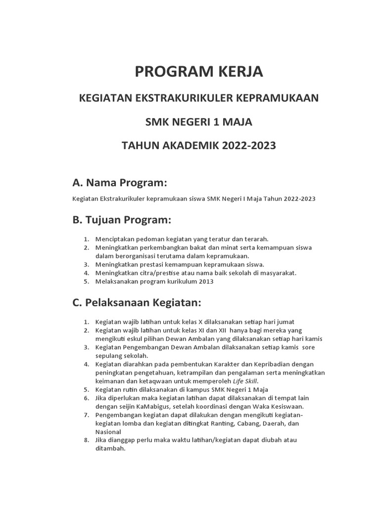 Program Pramuka SMK 1 Maja 2022-2023 | PDF