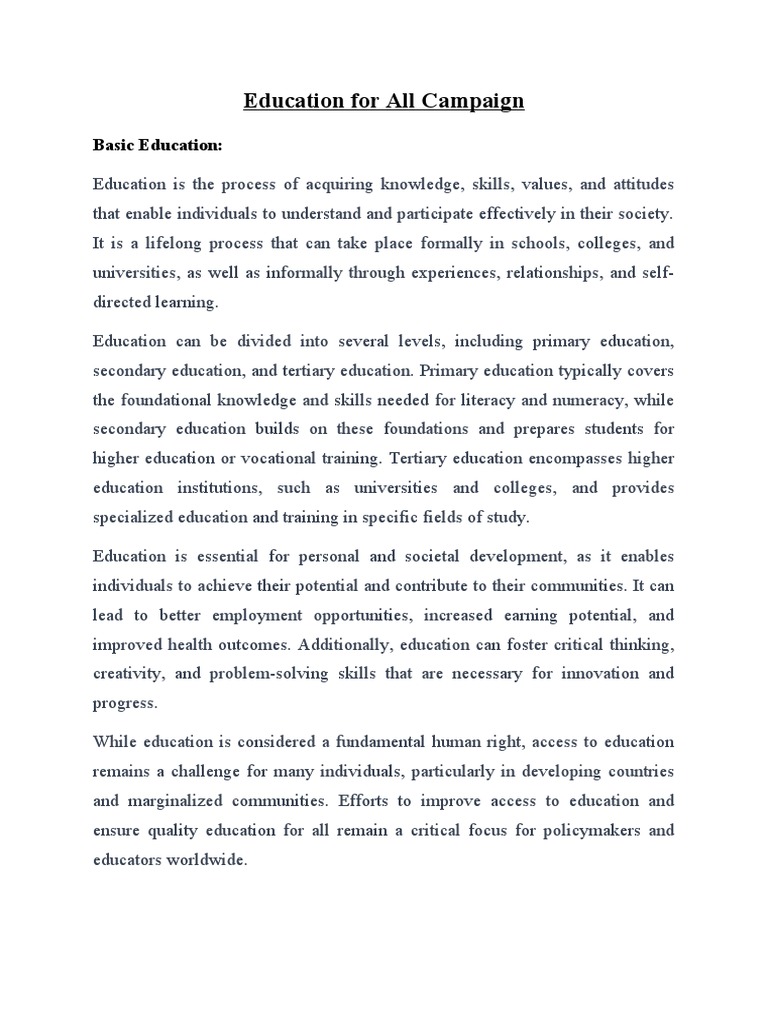 Education for All: Global Access Initiative | PDF | Economic Growth ...