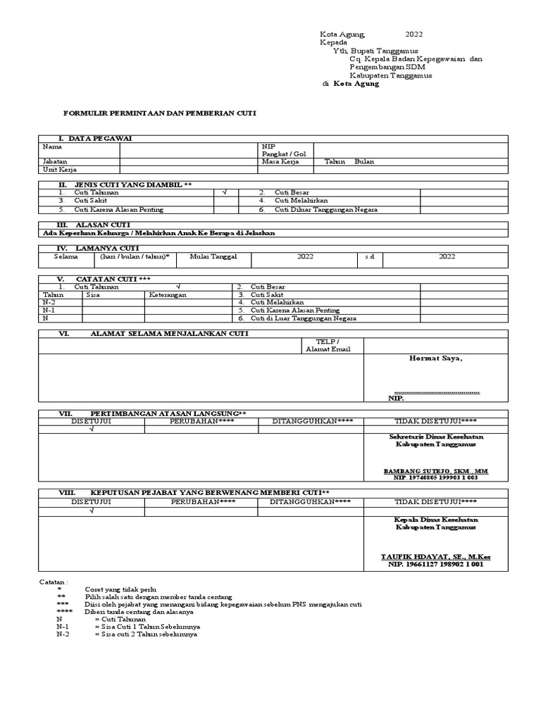 Blangko Cuti PNS Copy 2022 | PDF
