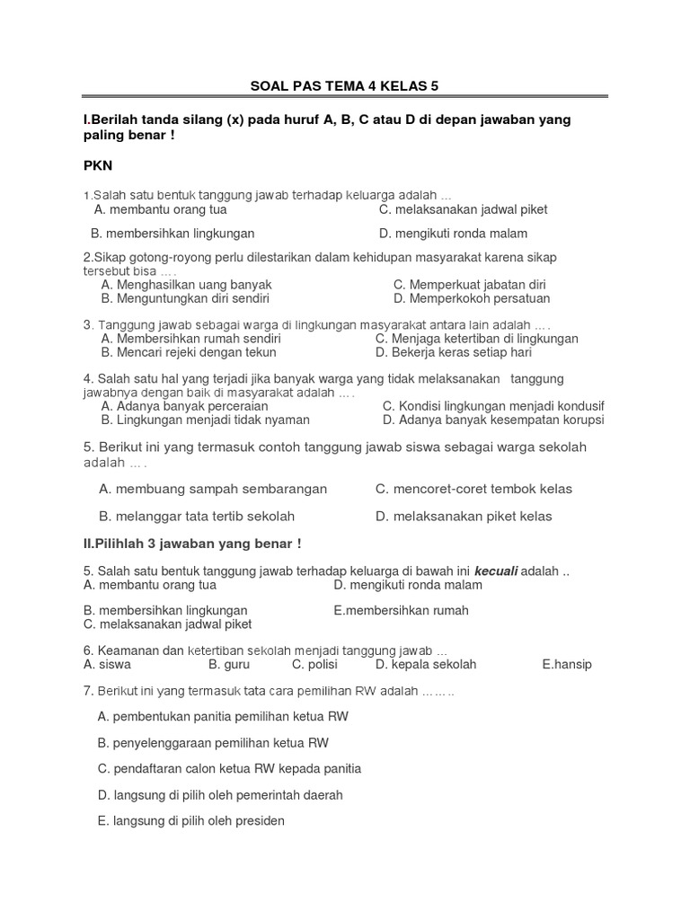 Soal Tema 4.1 | PDF | Olahraga & Rekreasi