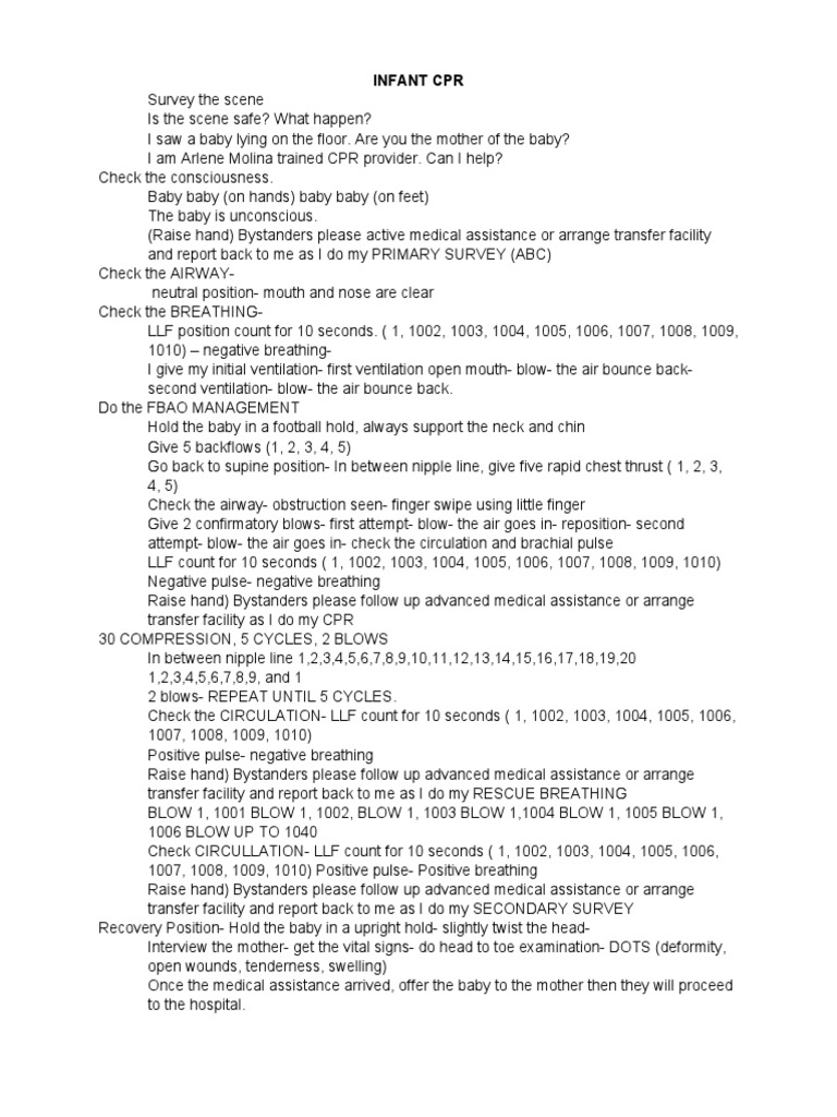 Infant CPR | PDF | Cardiopulmonary Resuscitation | Medical Treatments