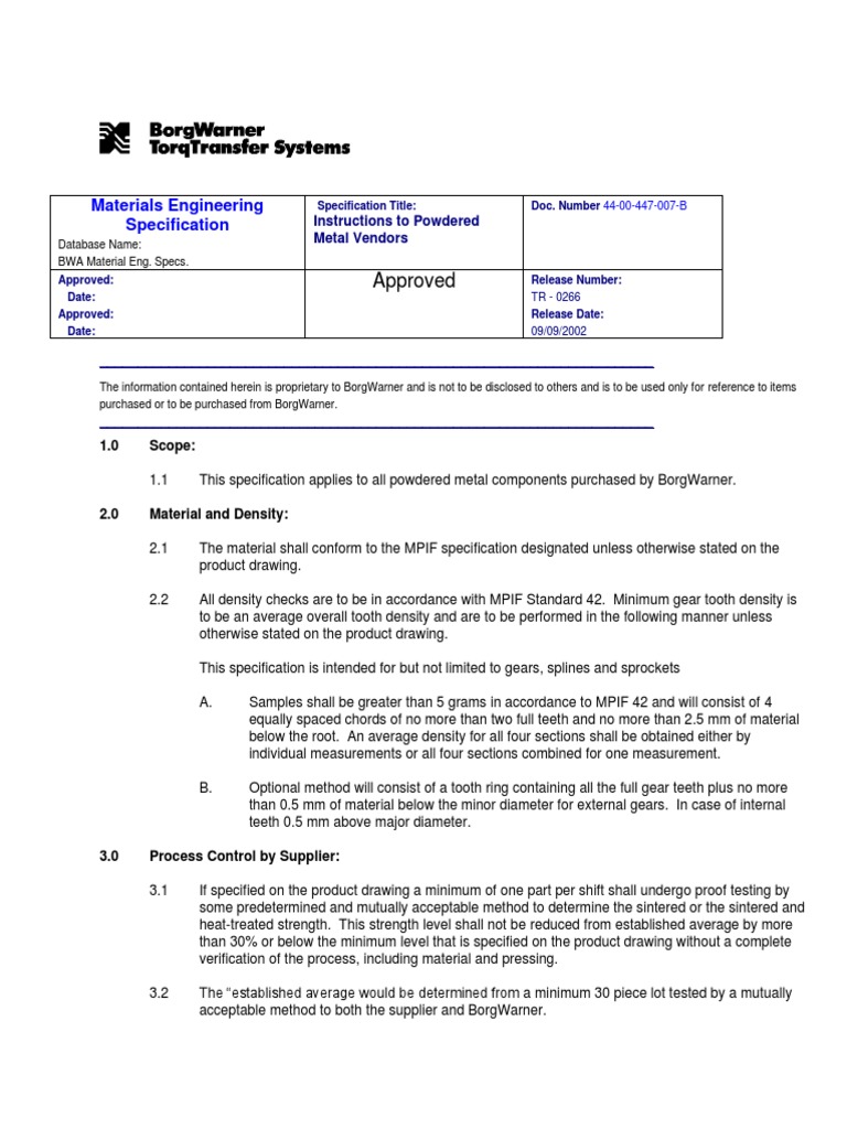 Approved: Materials Engineering Specification | PDF | Specification ...