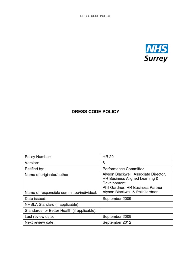 Dress Code Policy | PDF | National Health Service | Infection Control