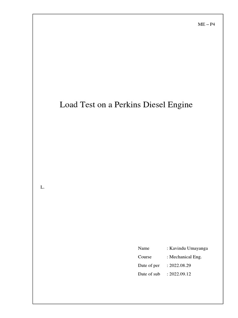 Load Test On Perkins Diesel Engine | PDF | Diesel Engine | Internal ...