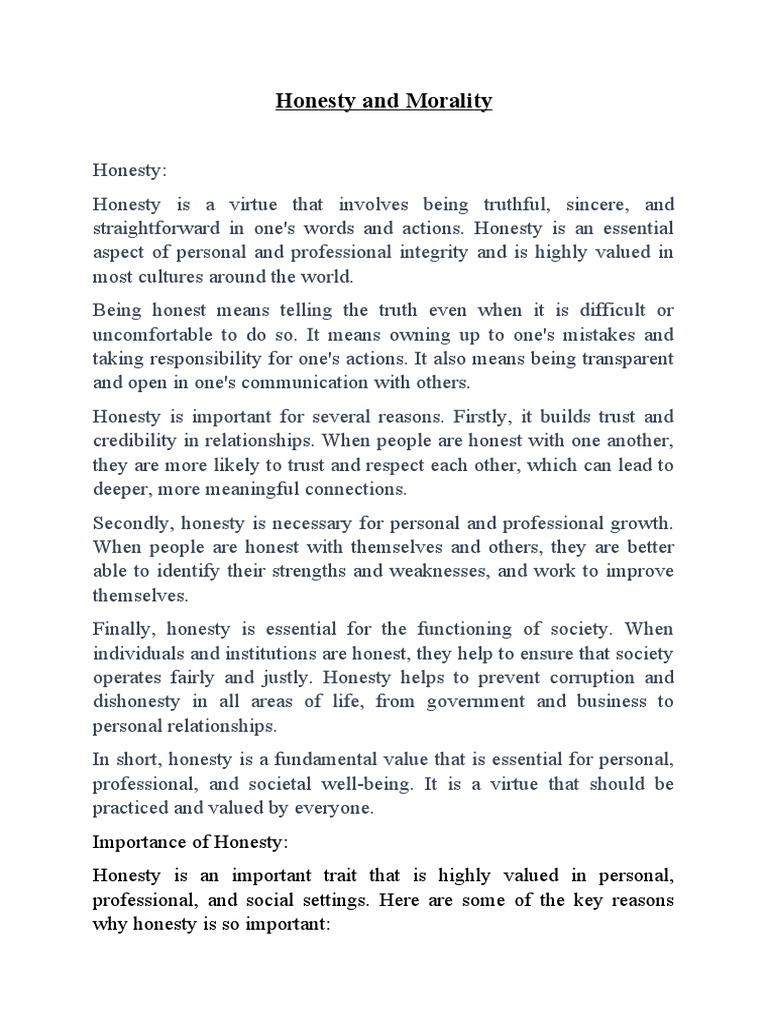 Case Study On Honesty and Morality | PDF | Morality | Integrity
