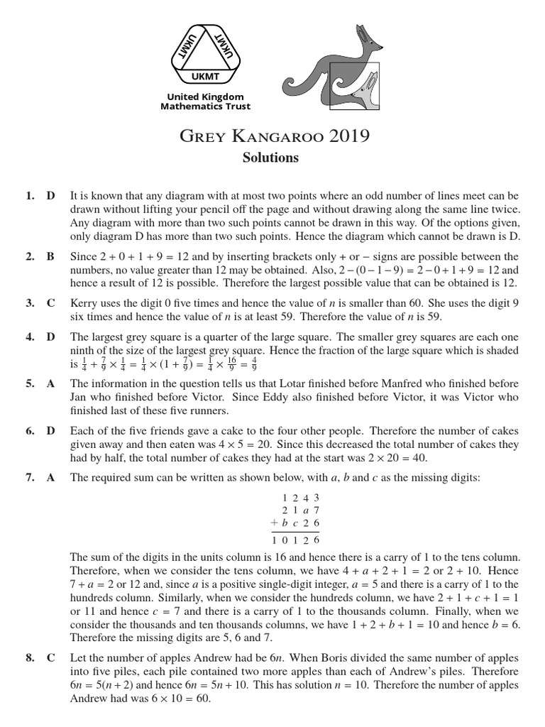Kangaroo Math Grey-2019-S | PDF | Triangle | Area