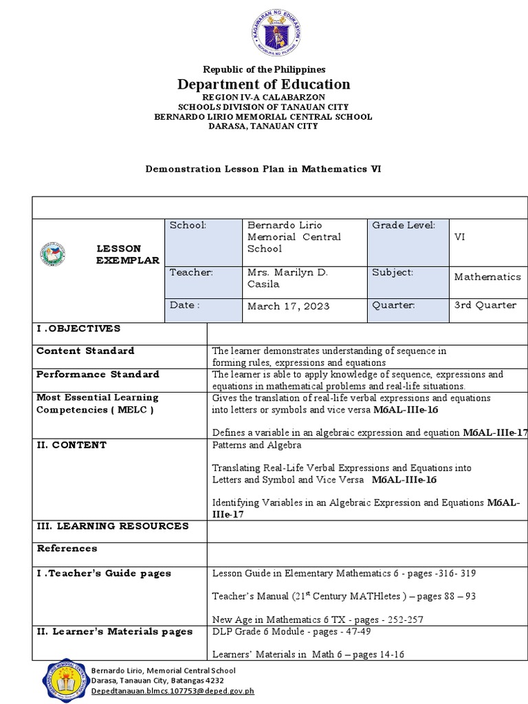 Final COT Mam Casila | PDF | Variable (Mathematics) | Mathematics