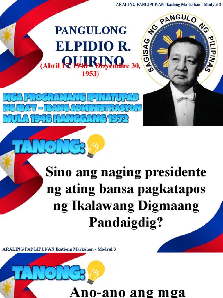AP q3 Wk4 Day 2 Pangulong Elpidio Quirino | PDF