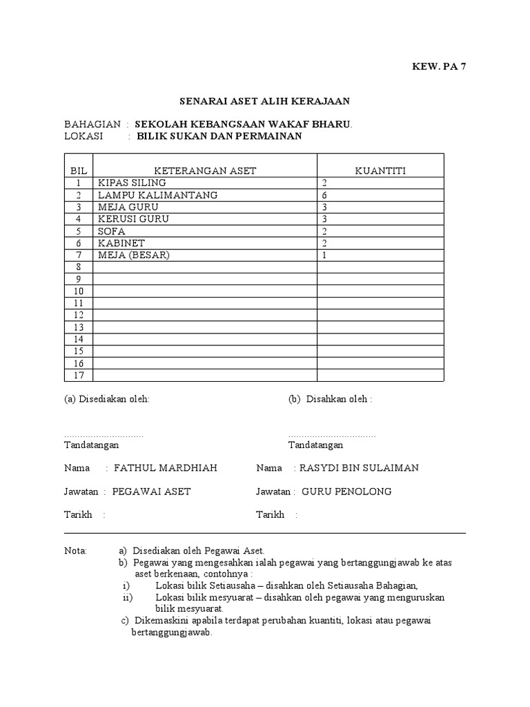 Lampiran KEW - PA-7 (Borang Kosong) | PDF