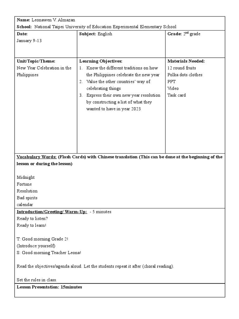 Lesson Plan PDF | PDF | Teachers | Flashcard
