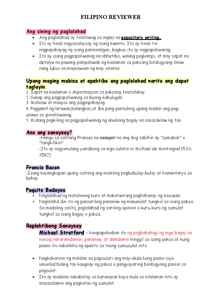 Filipino Reviewer 14 | PDF