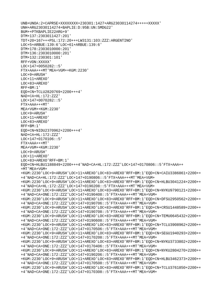UNB UNOA BAPLIE Shipping Document | PDF | Technology & Engineering