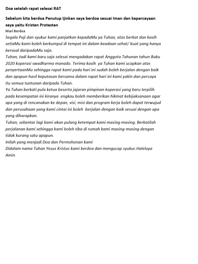 Doa Setelah Rapat Selesai RAT ALAN | PDF
