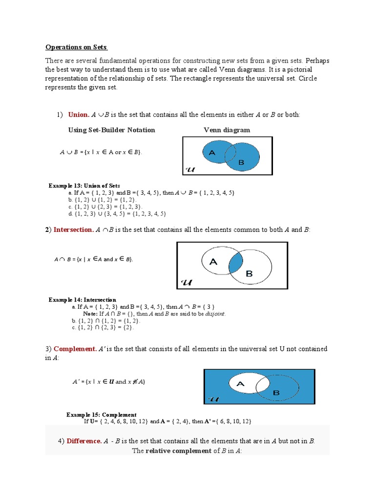 There Are Several Fundamental Operations For Constructing New Sets From A Given Sets | PDF