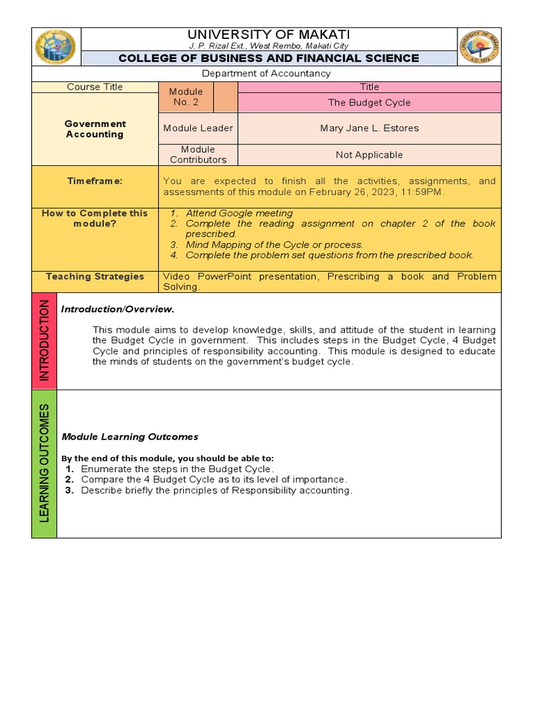 Module 2 The Budget Cycle | PDF | Budget | Accounting