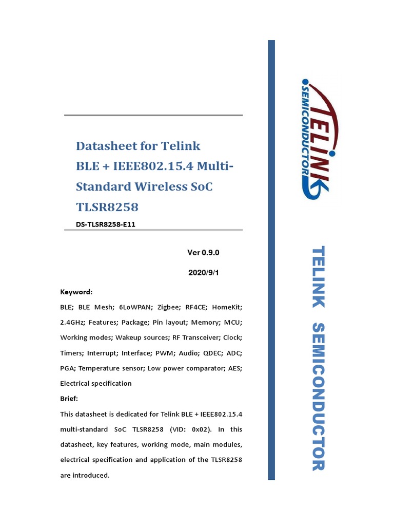 DS - TLSR8258-E - Datasheet For Telink BLE+IEEE802.15.4 Multi-Standard ...