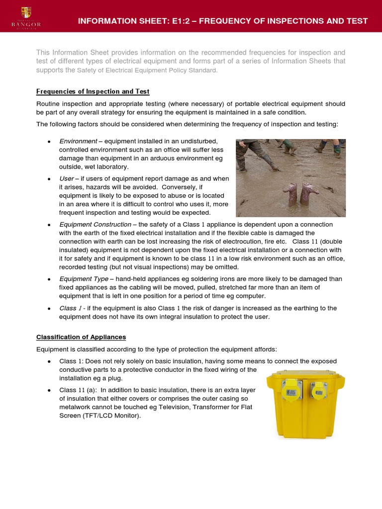 Information Sheet: E1:2 - Frequency of Inspections and Test: Safety of ...