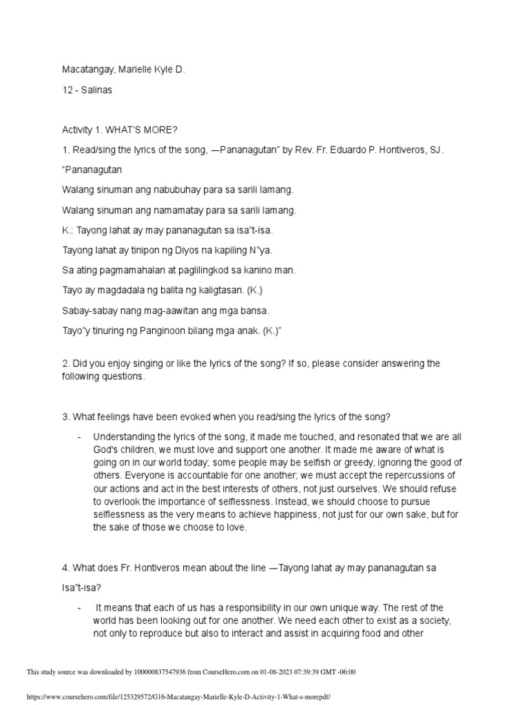 G16. Macatangay Marielle Kyle D. Activity 1 What S More PDF | PDF