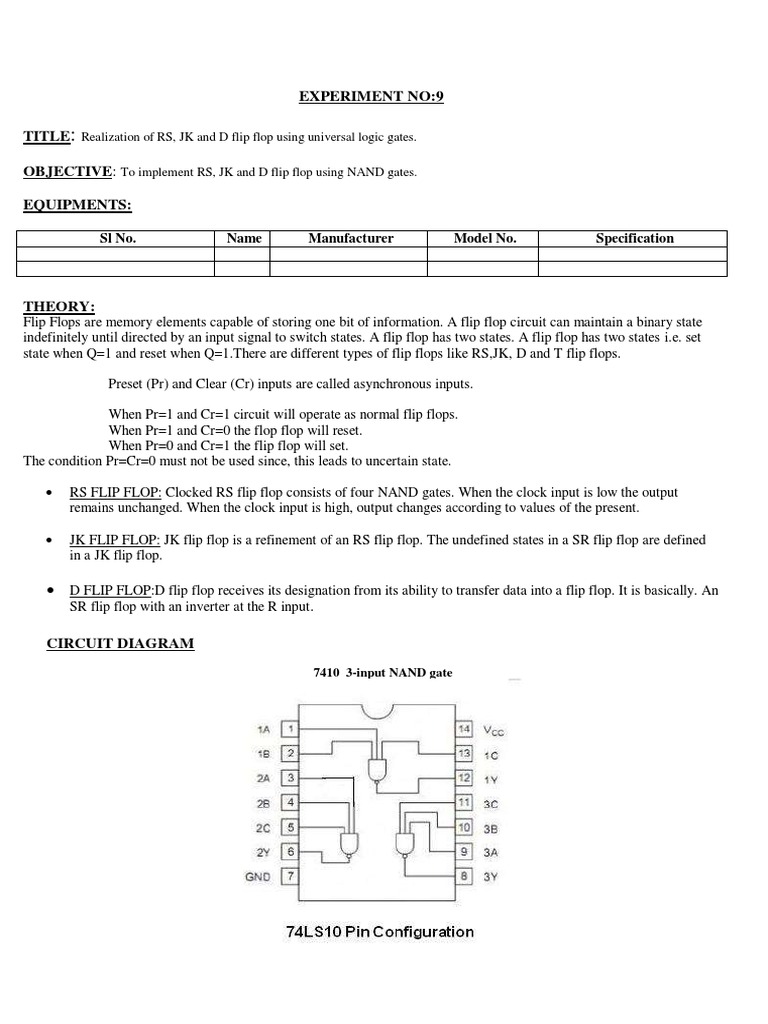Experiment No:9: SL No. Name Manufacturer Model No. Specification | PDF | Logic | Electronic Design