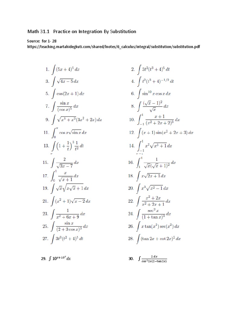 Practice On Integration by Substitution | PDF