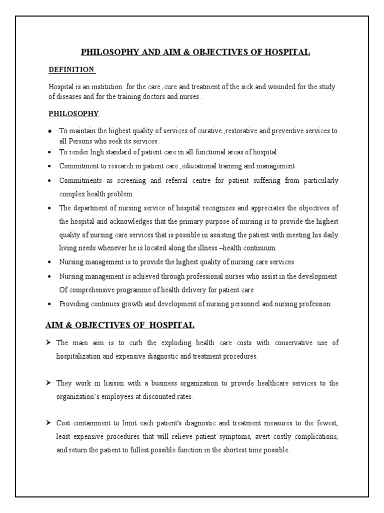 Aims and Objectives of Hospitals | PDF | Hospital | Health Care
