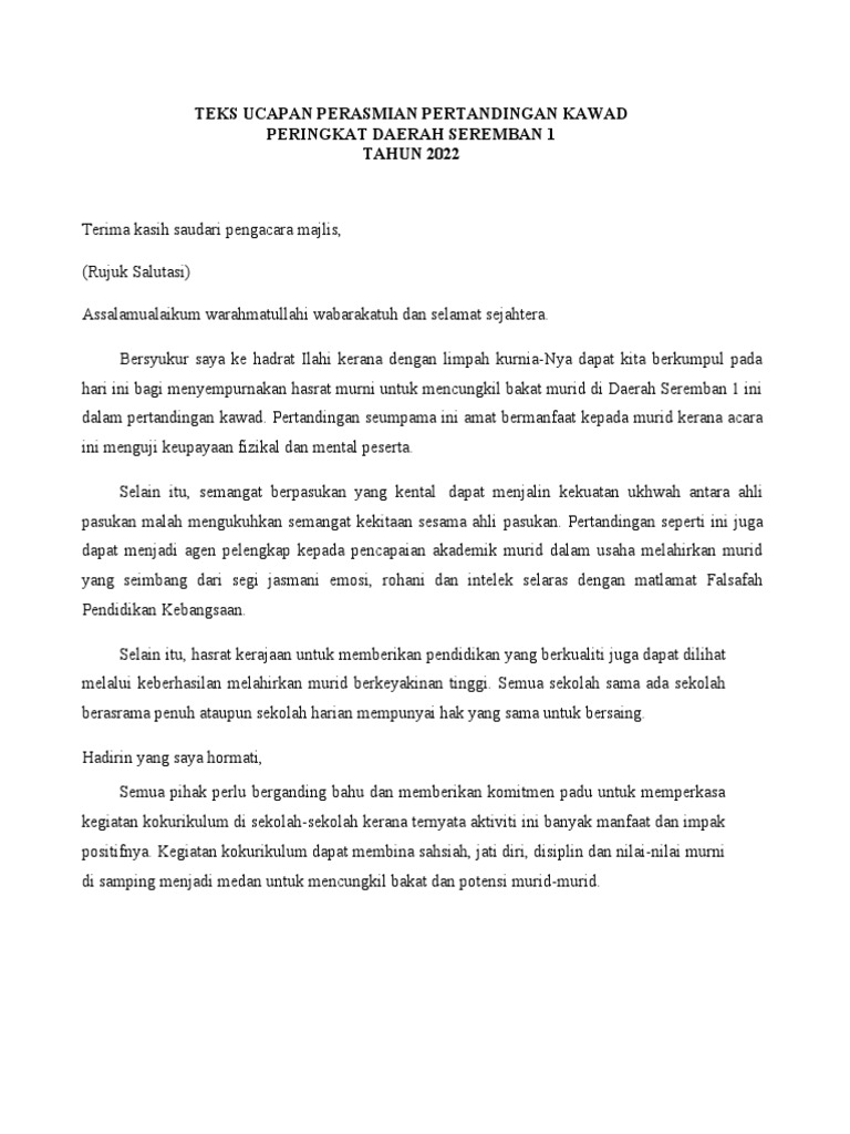 Teks Ucapan Perasmian Pertandingan Kawad Kaki | PDF