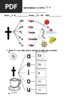 PRUEBA LETRAS T, D, N - 1° Basico | PDF