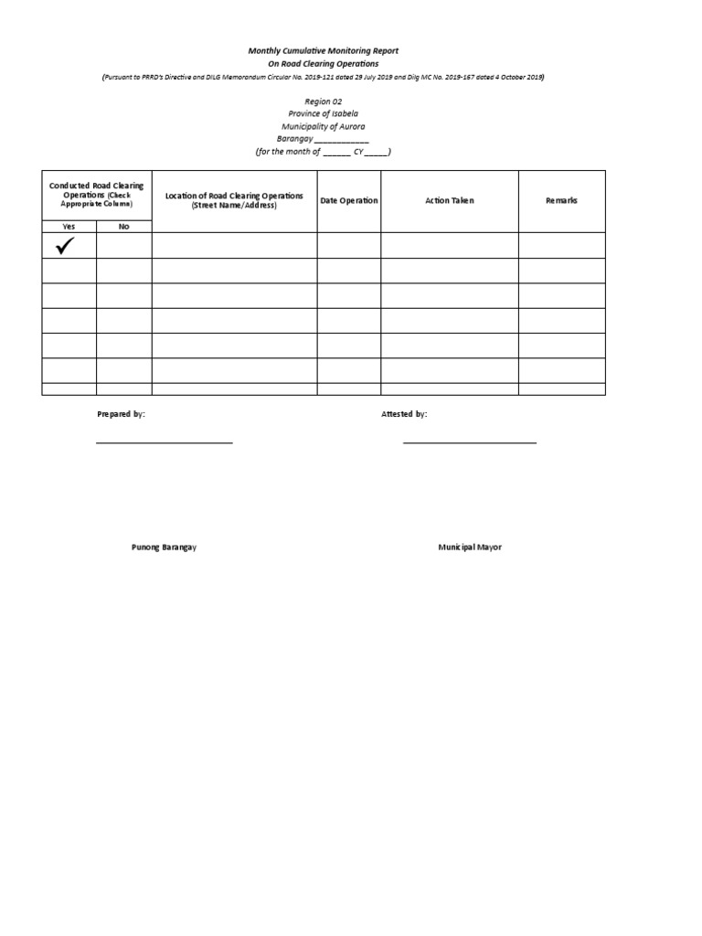 Monthly Road Clearing Report | PDF