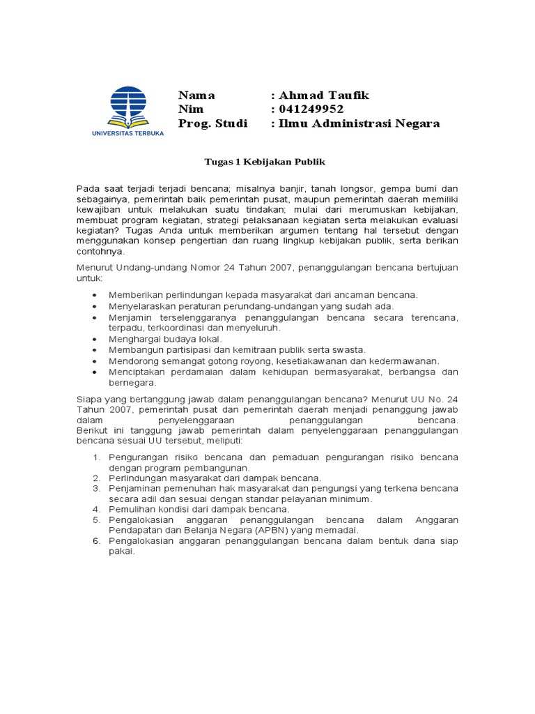 Tugas 1 Kebijakan Publik | PDF