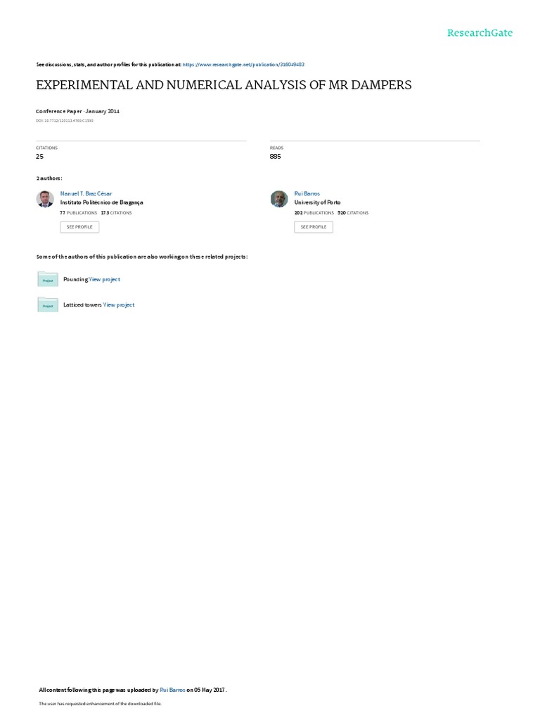 Experimental and Numerical Analysis of MR Dampers | PDF | Hysteresis | Least Squares