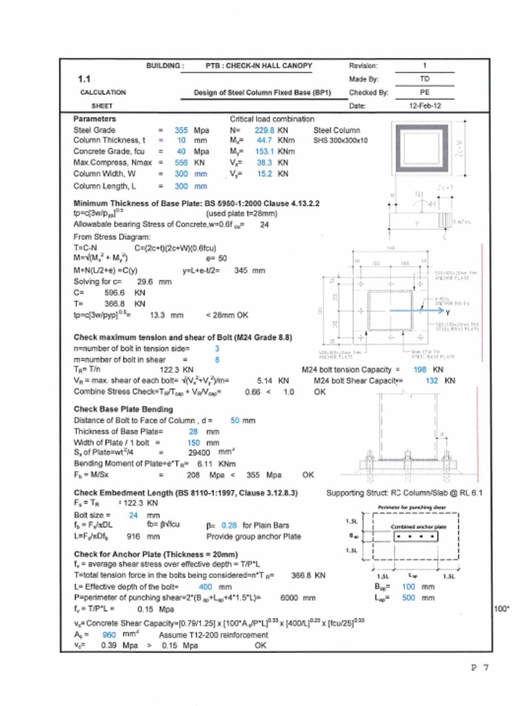 Fixed Base Plate Design | PDF