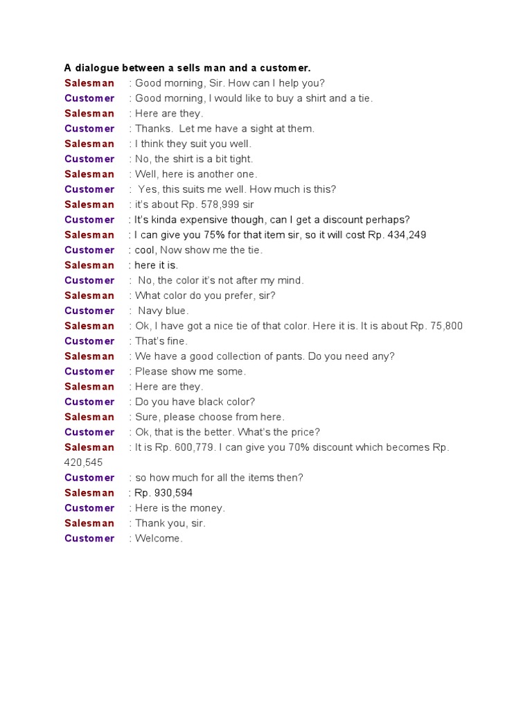 A Dialogue Between A Sells Man and A Customer | PDF