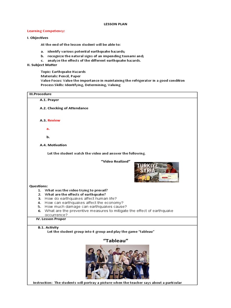 Learning Competency:: Lesson Plan | PDF | Earthquakes | Landslide