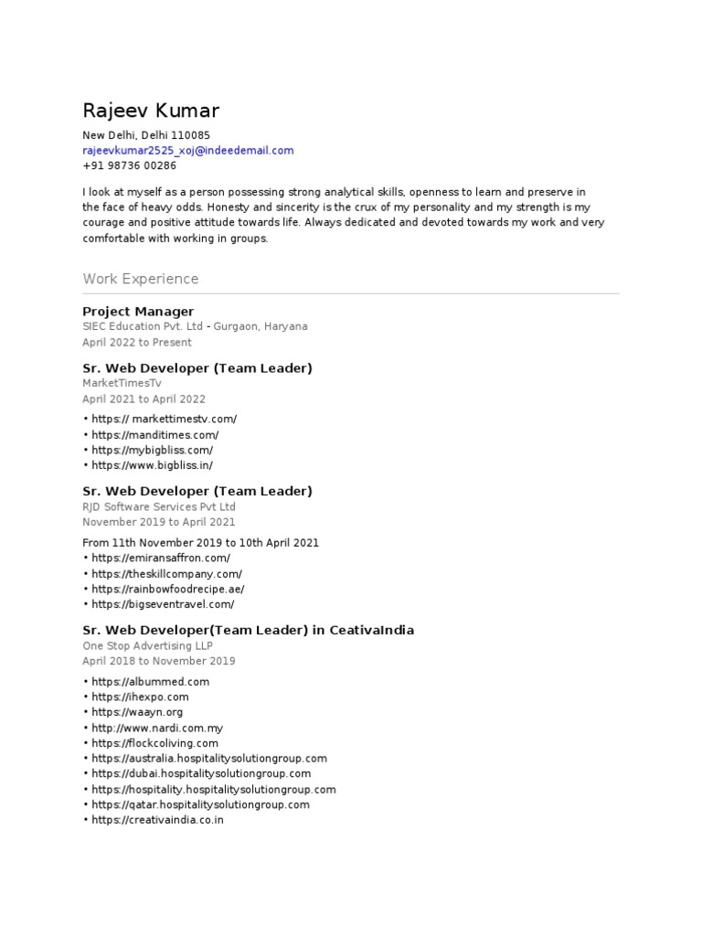 Resume Rajeev Kumar | Download Free PDF | Word Press | Ajax (Programming)