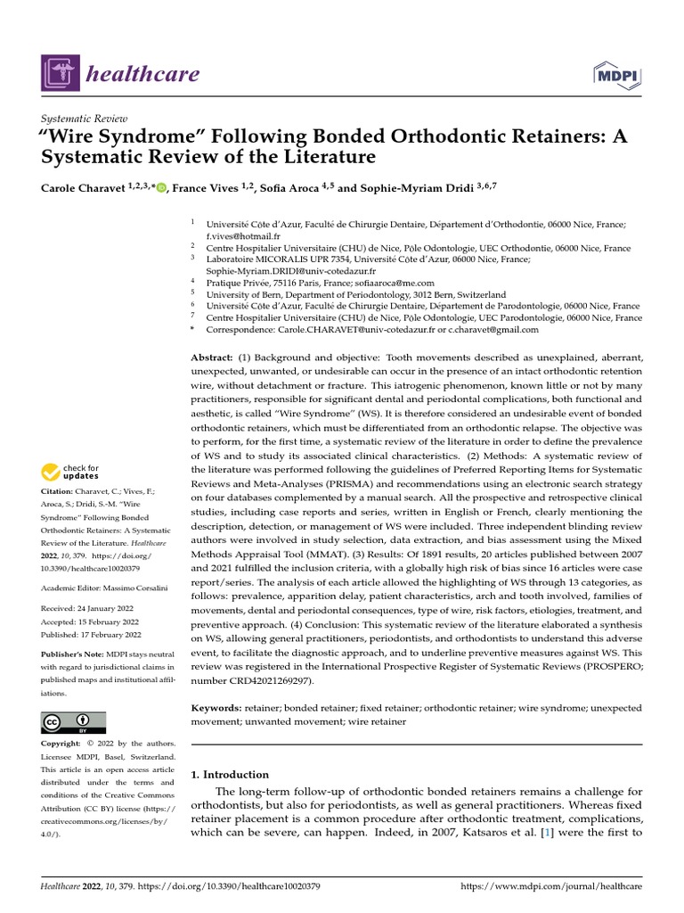 Wire Syndrome-Systematic Review | PDF | Orthodontics | Systematic Review