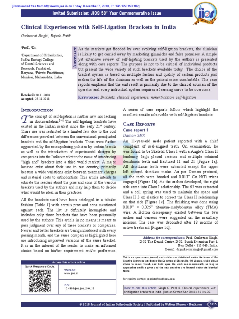 Clinical Experiences With Self-Ligation Brackets I | PDF | Orthodontics ...