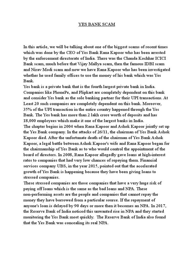 Rana Kapoor YES BANK scam exposed | PDF | Reserve Bank Of India | Banks
