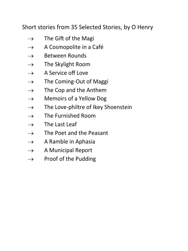 Short Stories From 35 Selected Stories, by O Henry | PDF