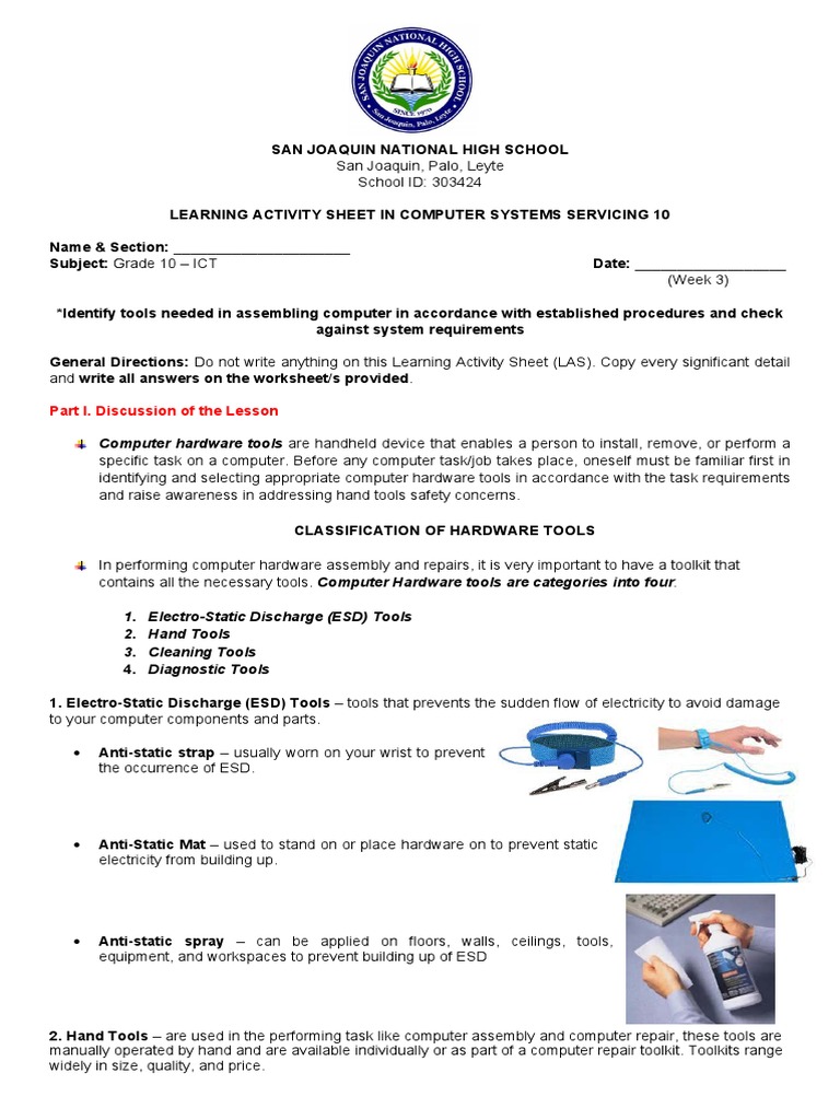 Las Week 3 Grade 10 Ict Pdf Electrostatic Discharge Screw