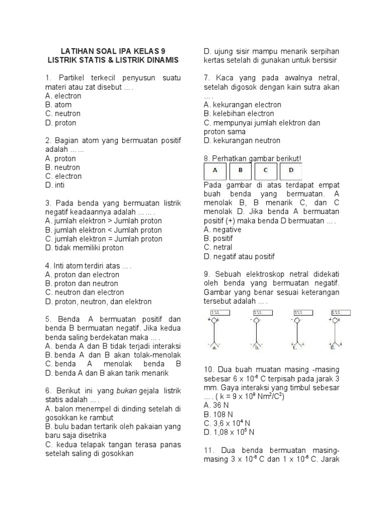 Latihan Soal Ipa Listrik Statis & Dinamis | PDF