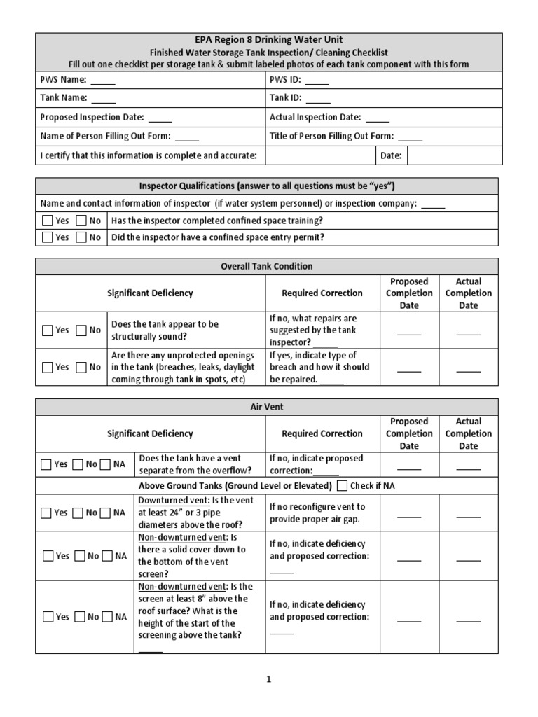 Water Tank Inspection Checklist | PDF | Storm Drain | Pipe (Fluid ...
