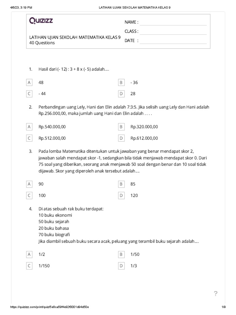 40 Questions: Name: Class: Date | PDF