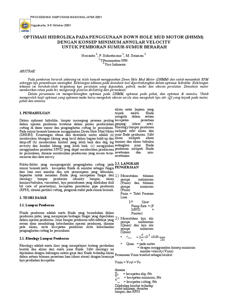 Toaz - Info Optimasi Hidrolika Pada Penggunaan Down Hole Mud Motor DHMM Dengan Konsep Mini PR | PDF