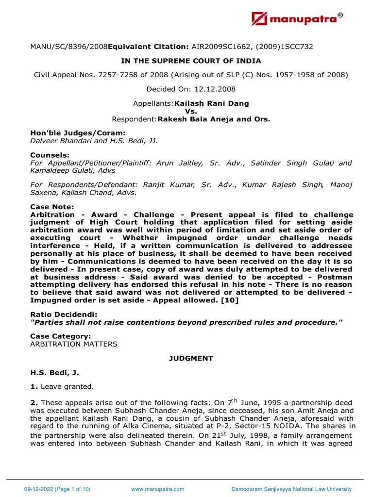 Kailash Rani Dang Vs Rakesh Bala Aneja and Ors 121s081740COM694859 ...