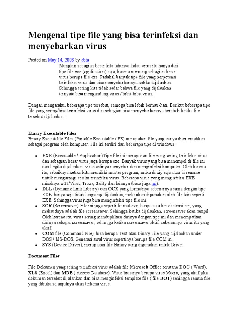 Mengenal Tipe File Yang Bisa Terinfeksi Dan Menyebarkan Virus | PDF