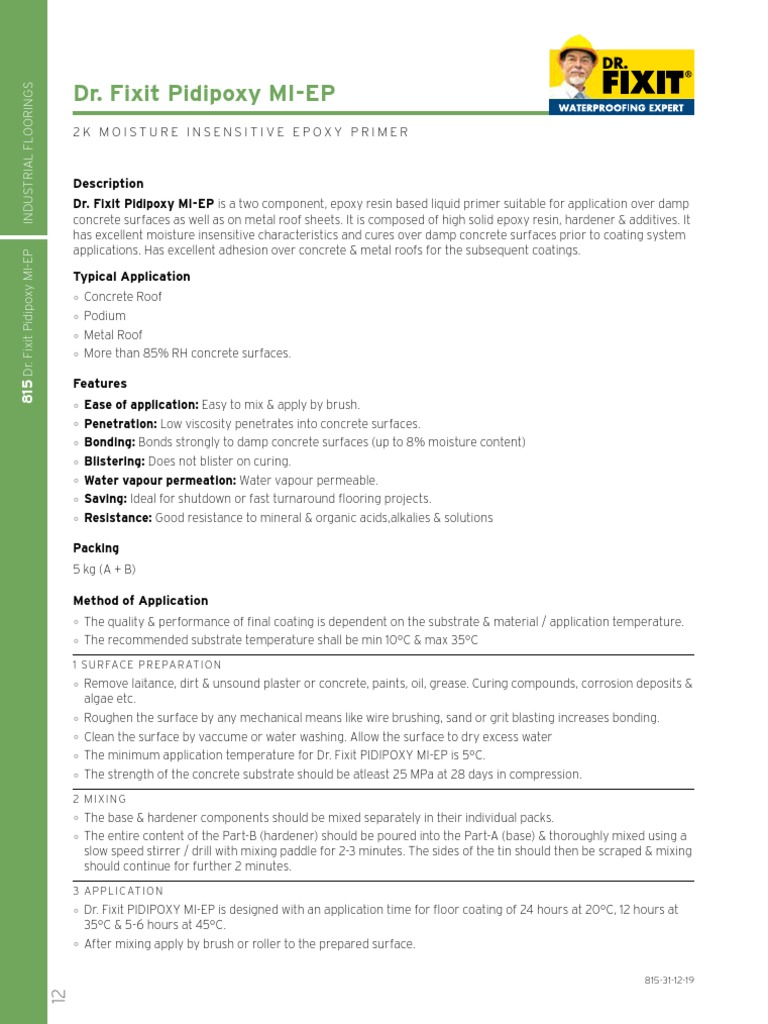 DR Fixit Pidipoxy MI EP Jan 2020 | PDF | Epoxy | Concrete