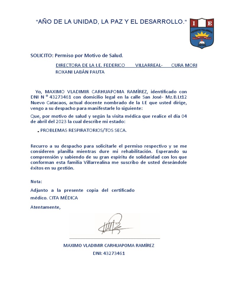 SOLICITO Permiso Por Motivo de Salud | PDF