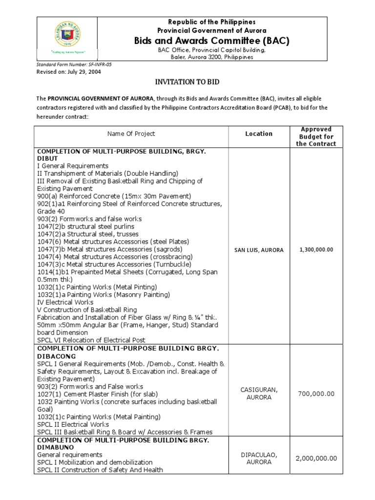Republic of The Philippines Provincial Government of Aurora Bids and ...